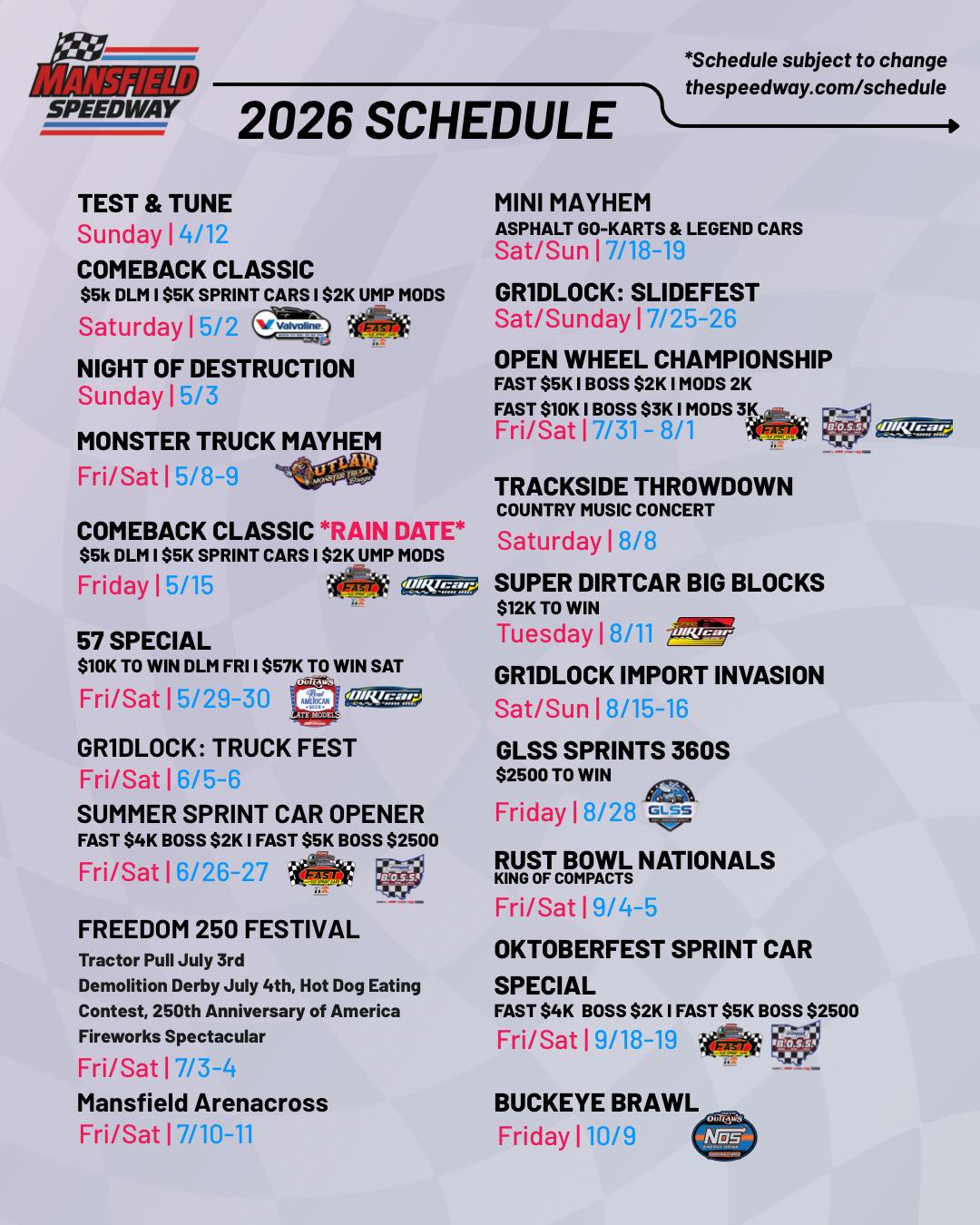 Mansfield Speedway Announces 2026 Schedule | Speedway Action Magazine